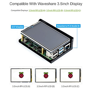 waveshare 3.5inch Display Aluminum Case for Raspberry Pi 4B, Compatible 3.5inch RPI LCD, with Heatsinks for Better Cooling, Precise Opening Design