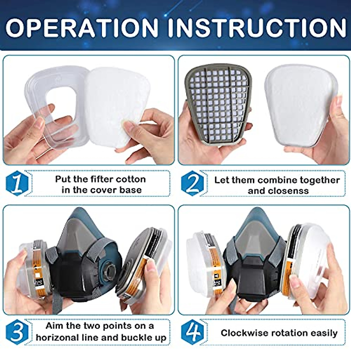TANGS Half-Facepiece Reusable Respirator Cover Set， Professional Organic Steam Respirator Widely Used in Organic Gas, Paint Spray, Chemical, Woodworking
