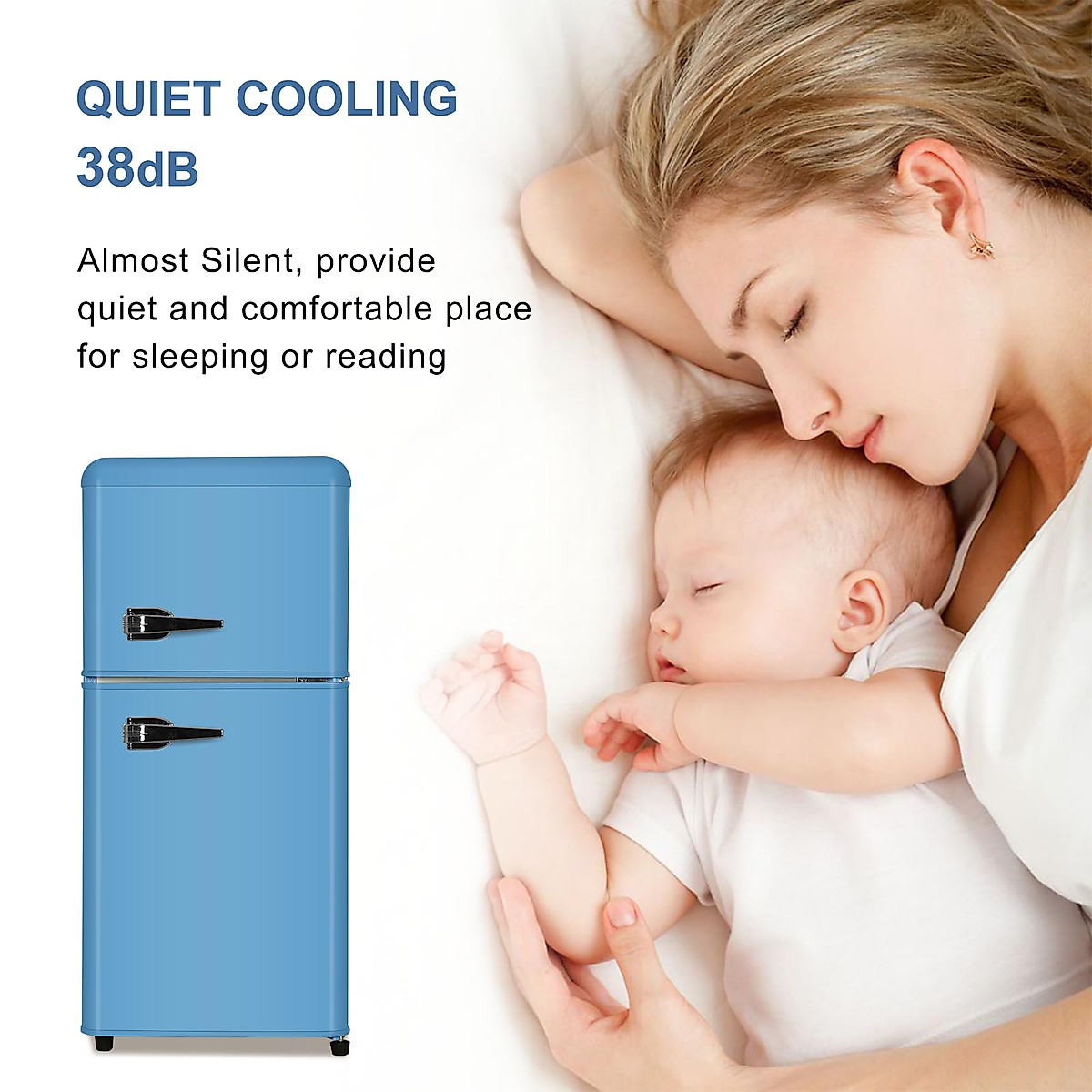 Fridge with Freezer Mini Retro Blue 3.5 Cu.ft Compact Refrigerator Small for Bedroom, Office, Dorm, RV, Apartment with Adjustable Mechanical Thermostat 2-Door Design