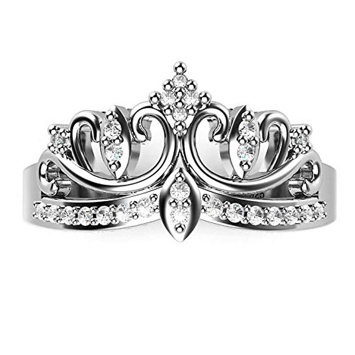 Metal Factory Sz 8 Sterling Silver Cubic Zirconia Princess Crown Tiara CZ Band Ring