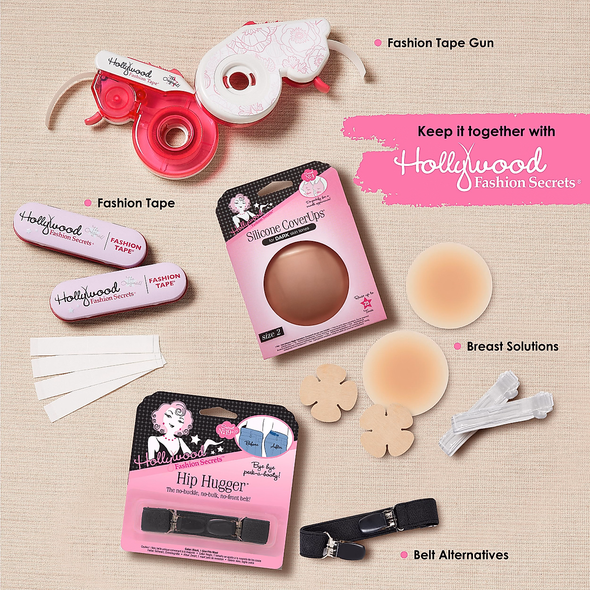 Hollywood Fashion Secrets Hip Hugger, Black, Elastic Belt Alternative, One Size