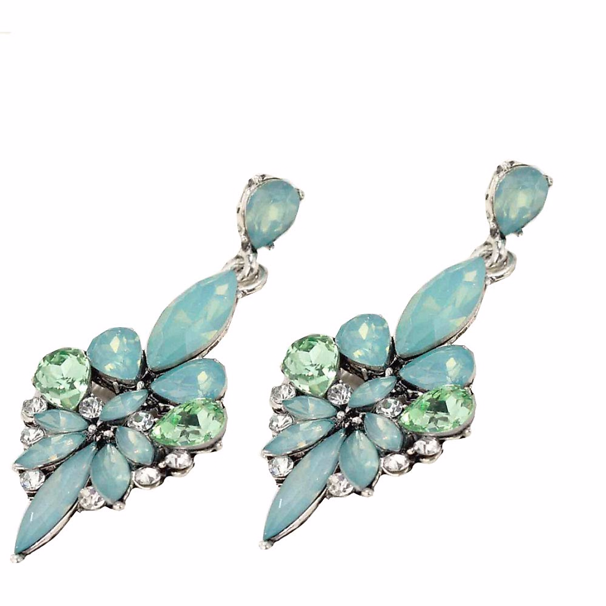 Antique Vintage Retro Style Sea Foam Mint Green Tiffan Aqua Blue Opal Marquis Pear Rhinestone Bridal Bridesmaid Wedding Prom Earrings