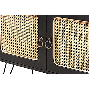 Baxton Studio Davion Brown Finished Wood and Black Metal Sideboard Buffet