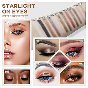 LOKFAR Cream Eye-Shadow Stick, Waterproof Cream Eyeshadow Pen Rotatable Creamy Eye Shadow Pencil Crayon, Matte and Shimmer Eyeshadow Makeup Stick with Sponge Smudger (12# Matte Pinkish White)