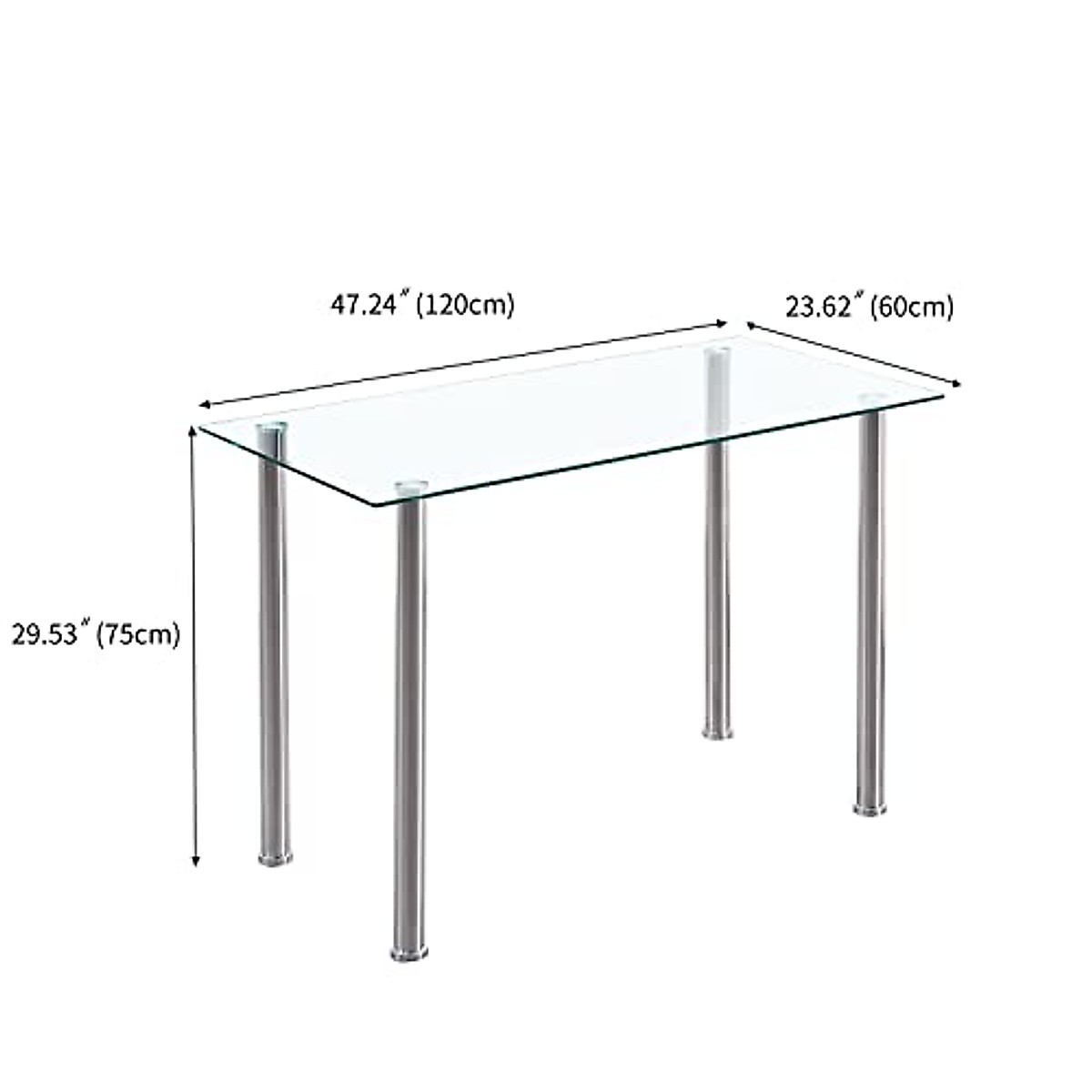 Clear Glass Dining Table 45.3" * 23.6" * 29.5", Rectangular Kitchen Table with Tempered Glass Tabletop and Chrome Legs, Clear Glass Kitchen Table for Restaurant, Apartment and Small Space