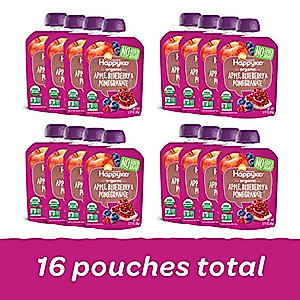 Happy Kid Organic Superfoods Twist Apple Blueberry Pomegranate, 3.17 Ounce Pouch (Pack of 16) Baby Toddler Kid Snack, Resealable, No Added Sugar Non-GMO Kosher (Packaging May Vary)