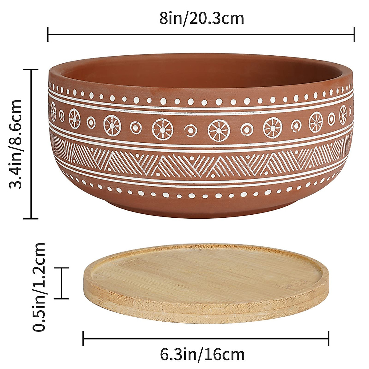 Thirtypot Terracotta Succulent Planter Pot with Drainage Hole, Large Round Shallow Bonsai Pot for Indoor Plants