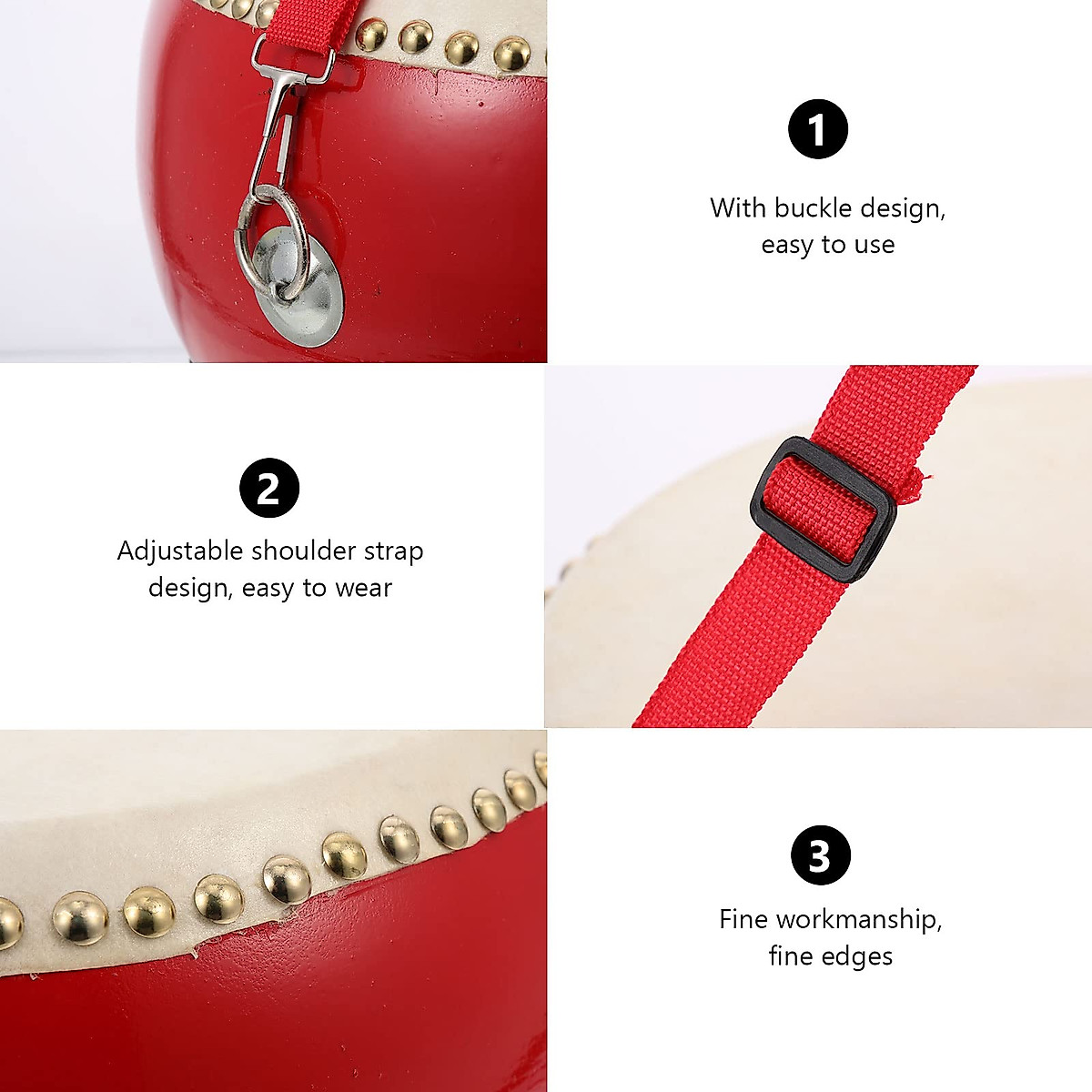 ERINGOGO 9 inch Chinese Drum, Kids Hand Drum Wooden Drum with Carry Strap and Drum Sticks, Traditional Chinese Percussion Instrument for Lion Dance, Rhythm