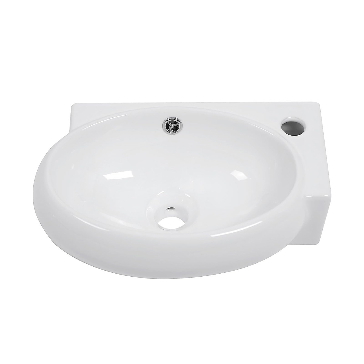 Funmier Wall Mount Vessel Sink Right Hand - 16 x 11 Inch Oval Bowl Rectangular Wall Hung Bathroom Sink Basin White Ceramic Porcelain Modern Floating Vessel Sink