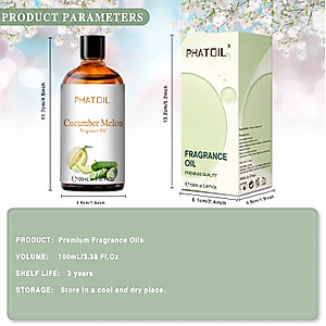 PHATOIL 3.38FL.OZ Cucumber Melon Fragrance Oils for Aromatherapy, Essential Oils for Diffusers for Home, Perfect for Diffuser, Yoga, Skin Care, DIY Candle and Soap Making - 100ml