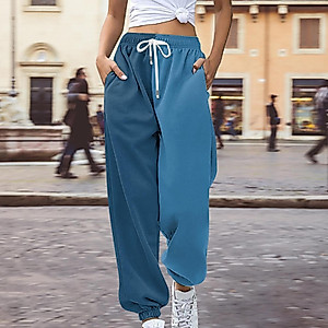 Baggy Fleece Lounge Pants Wide Leg Drawstring Joggers Oversized Joggers Loungewear High Waisted Wide Leg Pants Women's Comfy Elastic Waistband Drawstring Linen Pants Cropped ZLOUS30919SALE092