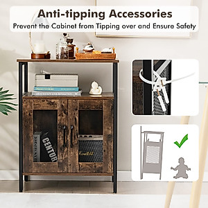 PETSITE Wine Bar Cabinet, Home Liquor Cabinet with Removable Wine Rack and Glass Holder, Coffee Bar Cabinet with Storage, Industrial Sideboard Buffet Cabinet with Mesh Doors for Kitchen