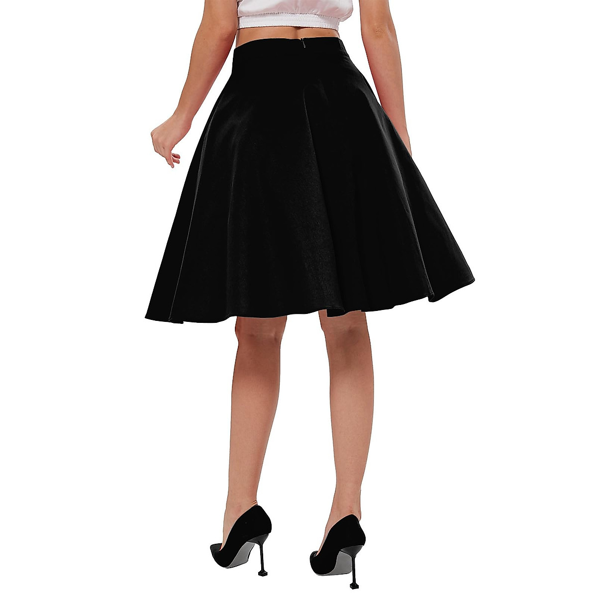 KILLREAL Women's Casual Knee Length High Waisted Flare Midi A Line Full Circle Formal Skirt Plus Size Black XXXX-Large