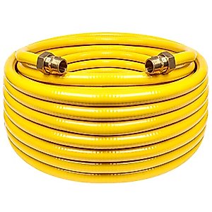 Grehitk 70ft 3/4'' Flexible Gas Line, CSST Corrugated Stainless Steel Tubing Pipe Kit, Natural Gas Line Propane Pipe Conversion Kit Grill Hose with 2 Male Adapter Fittings (70ft 3/4'')