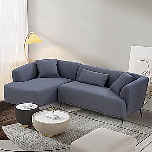 Goohome 102" L-Shape Sectional Sofa with Chaise Lounge, Oversize Modern Fabric Upholstered Couch with Metal Legs, Living Room Furniture Set for Apartment Bedroom