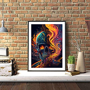 RICUVED Diamond Painting Kits for Adults, Skull Diamond Art Kits Diamond Painting, DIY 5D Full Drill Diamond Art Painting Diamond Gem Dots Art and Crafts for Home Wall Decor Gifts 12x16Inch