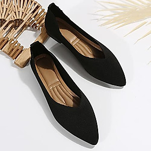 Ladies Fashion Solid Color Breathable Knitted Mesh Pointed Shallow Comfortable Flat Casual Shoes Flat Flip Flops Women (Black, 8)