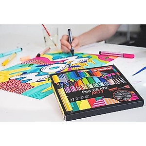 STABILO Premium Felt Tip Pen with Thick Chisel Tip Pen 68 MAX - ARTY - Pack of 24 - with 24 Different Colours