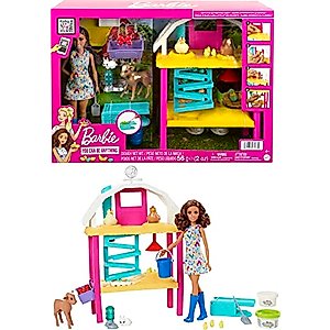 Barbie Doll & Playset, Hatch & Gather Egg Farm with Hatching Molds & Dough, Chicken Coop, 10 Animals & Accessories, Brunette Doll