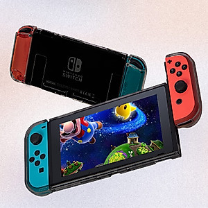 Switch Dockable Case, Switch Protective Case with Soft TPU Grip Case for Joy-Con, Switch Tempered Glass Screen Protector and 6 Thumb Stick Caps - Black