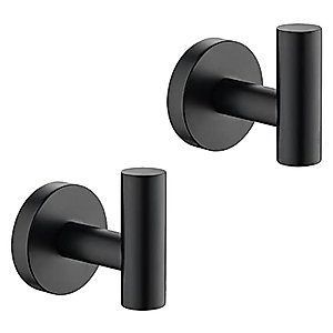 2 Pack Bath Towel Hooks Wall Mounted Robe Hook for Bathroom Kitchen SUS304 Stainless Steel Coat Clothes Hooks Rustproof (Matt Black) 2.2 x 1.97 x 2.52 Inch (6308)