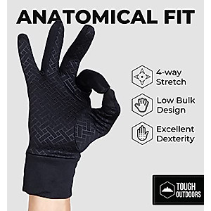 Tough Outdoors Running Gloves with Touch Screen - Black Winter Glove Liners for Texting, Cycling, Driving for Men & Women - Thin, Lightweight & Warm Cold Weather Thermal Sports Gloves