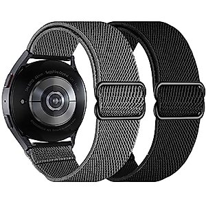 Olytop Elastic Bands for Galaxy Watch 5/4 Bands 44mm 40mm/5 Pro Band, Galaxy Watch 4 Classic Bands 46mm 42mm/Active 2 Women Men, 20mm Stretch Nylon Replacement Strap(Black+Grey)