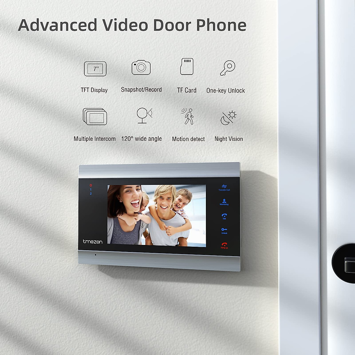 TMEZON Wired Video Door Phone Visual Intercom Doorbell System with Camera Touch Screen Monitor IR Night Vision TFT Color LCD Display