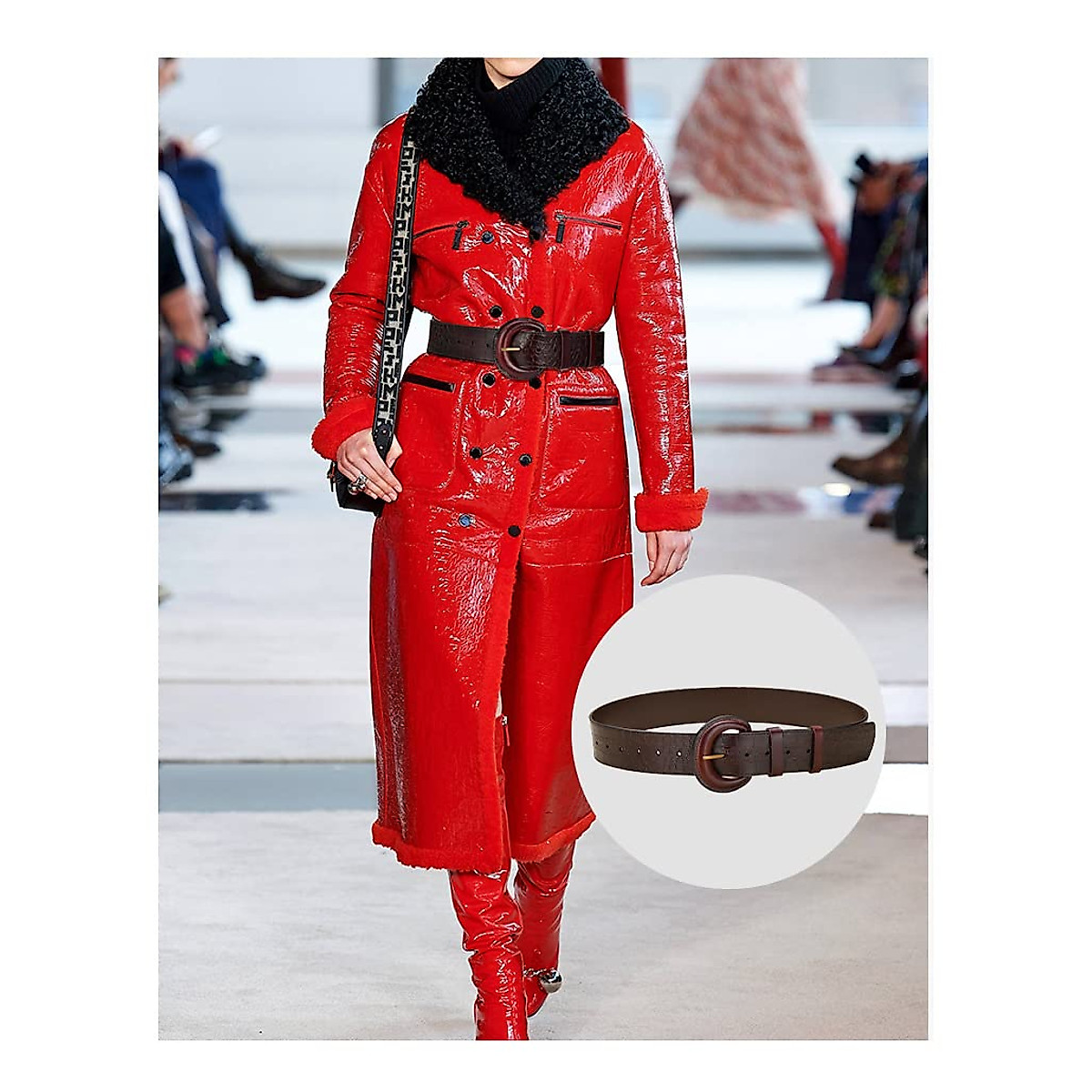 Toptim Womens Leather Belt Smooth Slim Wide Waistband 48mm for Dress Jeans Long Coat (Coffee, Waist 31-39")