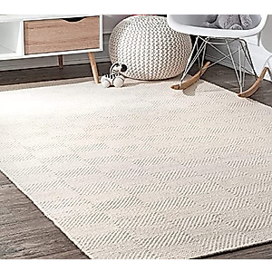 Handwoven Wool Area Rug- Natural Yarn- Contemporary Farmhouse Decor- ecofriendly Rugs for Bedroom Living Room (Ivory, 5'x8')