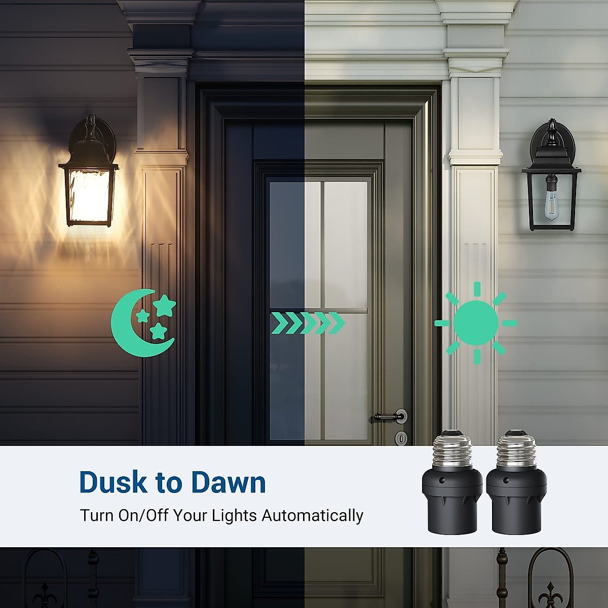 DEWENWILS Light Sensor Socket, E26 E27 Dusk to Dawn Sensor Socket, Light Bulb Socket for Light Fixtures, Compatible with Incandescent/CFL/LED/Halogen Bulbs, 6 Pack, Black