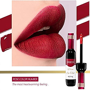 DAGEDA 6Pcs Velvet Wine Lip Tint,Matte Lipstick Velvety Lip Makeup Set, Highly Pigmented Liquid Lipstick, Non-stick Cup Lip Makeup Gift Kit for Girls Women(A Set)