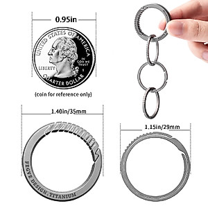 TISUR Carabiner Keychain Ring Titanium Heavy Duty Split Rings for Men and Women (1pc round key carabiner+3pcs Large key rings)