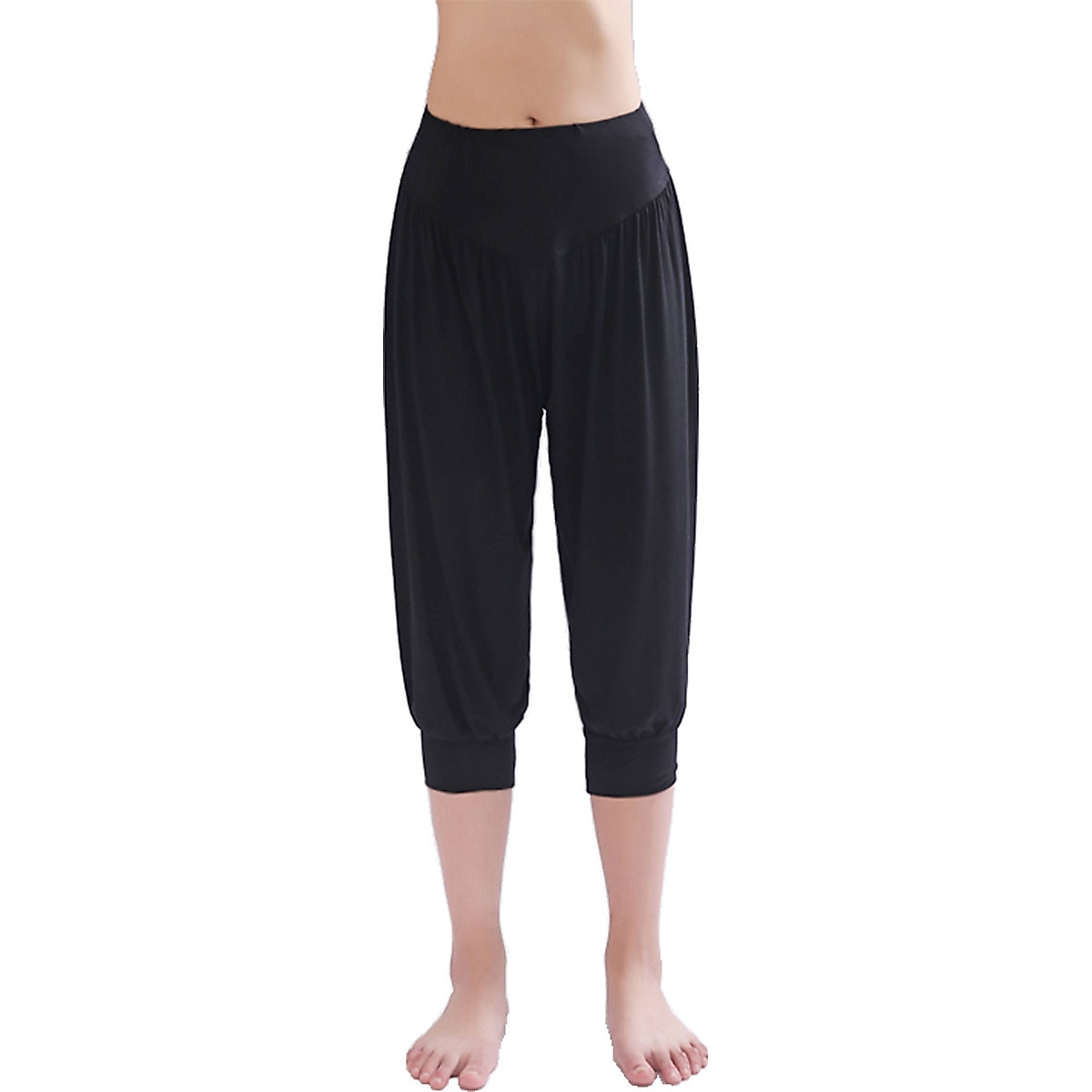 Hoerev Women Super Soft Modal Spandex Harem Yoga Pilates Capri Pants Lounge Pant,Green,Large