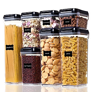 Airtight Food Storage Containers, Vtopmart 7 Pieces BPA Free Upgraded Plastic Canisters with Improved Durable Lids - for Kitchen Pantry Organization and Storage - Include 24 Labels,Matt black