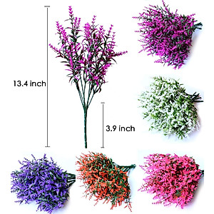 Gormiya 10pcs Outdoor Artificial Lavender Flowers UV Resistant Plastic Fake Lavender Purple Plants Faux Greenery Hanging Floral Arrangement for Window Box Garden Backyard Porch Home (Pink)