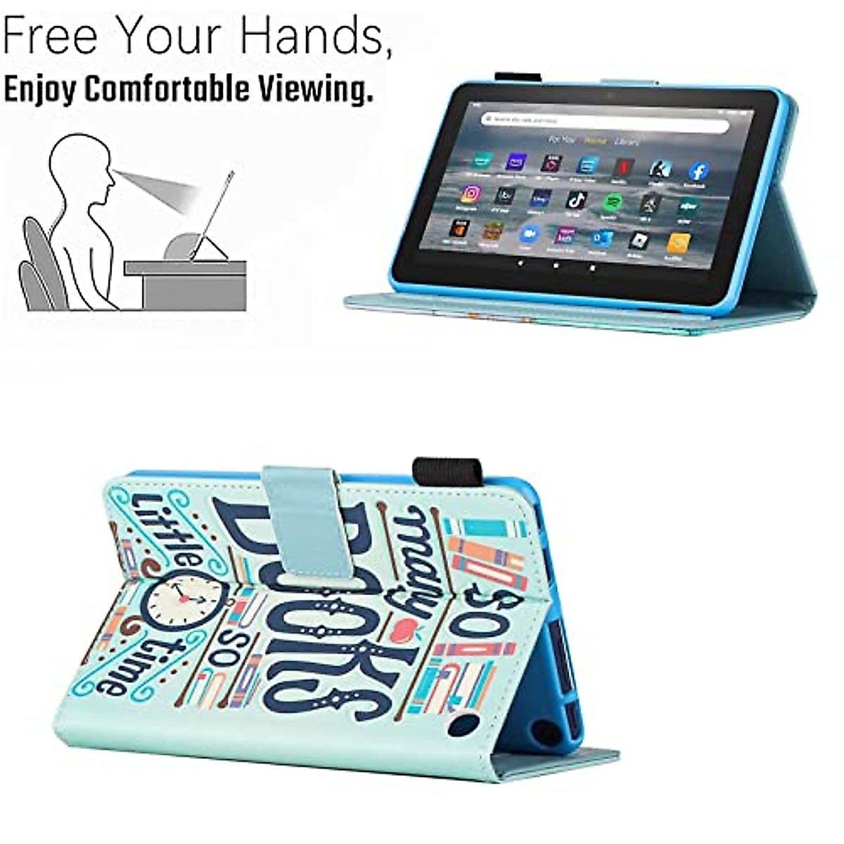 Amazon Fire HD 10 Tablet Case, HD10 Plus Tablet Case (11th Generation, 2021 Release), Premium PU Leather Stand Cover with Smart Auto Wake/Sleep, Books