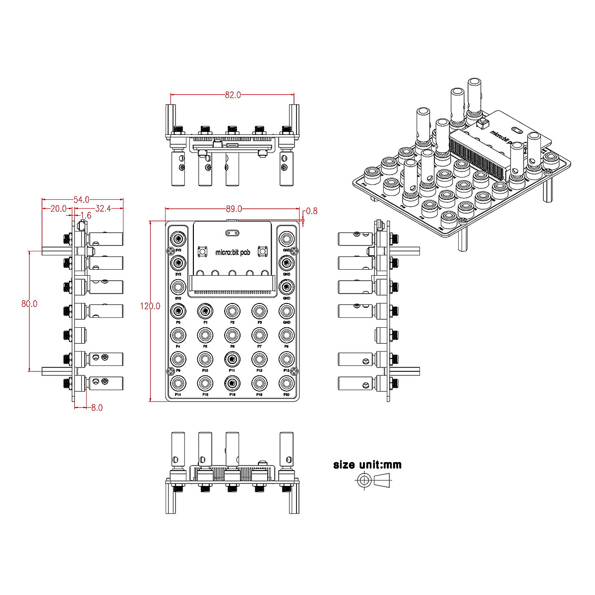 Banana Socket GPIO Breakout Board for Micro:bit Microbit
