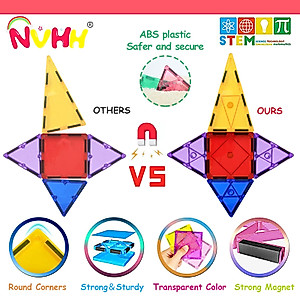 NVHH Magnetic Tiles for 3 4 5 6 7 8+Year Old Boys Girls 72PCS Oversize 3D Magnetic Building Blocks for Kids Age 3-5/STEM Toys for 4-8 Christmas Birthday Gifts