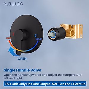 Airuida Matte Black Shower Valve Round Single-Function Shower Handle Valve Trim Kit Shower Valves Wall Mount Shower Rough-In Valve Bathroom Trim Kit Single Handle Shower Valve Mixer Female Thread