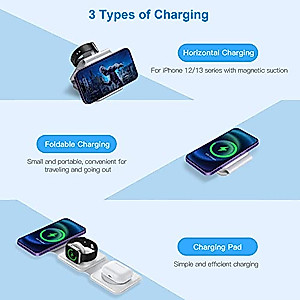 BeTIM 3 in 1 Wireless Charger, Magnetic Foldable 3 in 1 Charging Station,Fast Wireless Charging Pad, Compatible with iPhone 14/Pro/Max/Plus/13/12/XR/XS/X/8Plus Series, iWatch, AirPods 3/2/Pro (White)