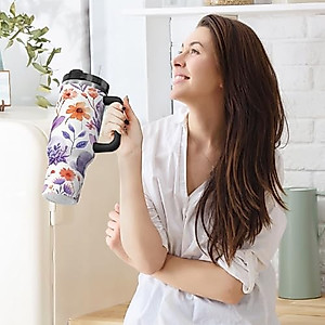 FRCSDIY Cute Rabbit Insulated Tumbler with Handle and Straw Lid,40oz Leakproof Stainless Steel Cup BPA-Free Water Bottle