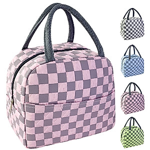 Mziart Cute Lunch Bag for Women Men, Aesthetic Lunch Bag Reusable Insulated Lunch Tote Bag Kawaii Lunch Box Container Waterproof Lunch Cooler Bag for Work Office Travel Picnic (Pink)