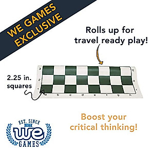 WE Games Tournament Roll Up Chess Board + Bobby Fischer Ultimate Tournament Staunton Chess Pieces