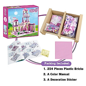 COGO MAN Girls Princess Castle Building Blocks Toys Pink Palace King's Banquet Bricks Toys for Girls 6-12 Construction Play Set Educational Toys for Kids 254 PCS