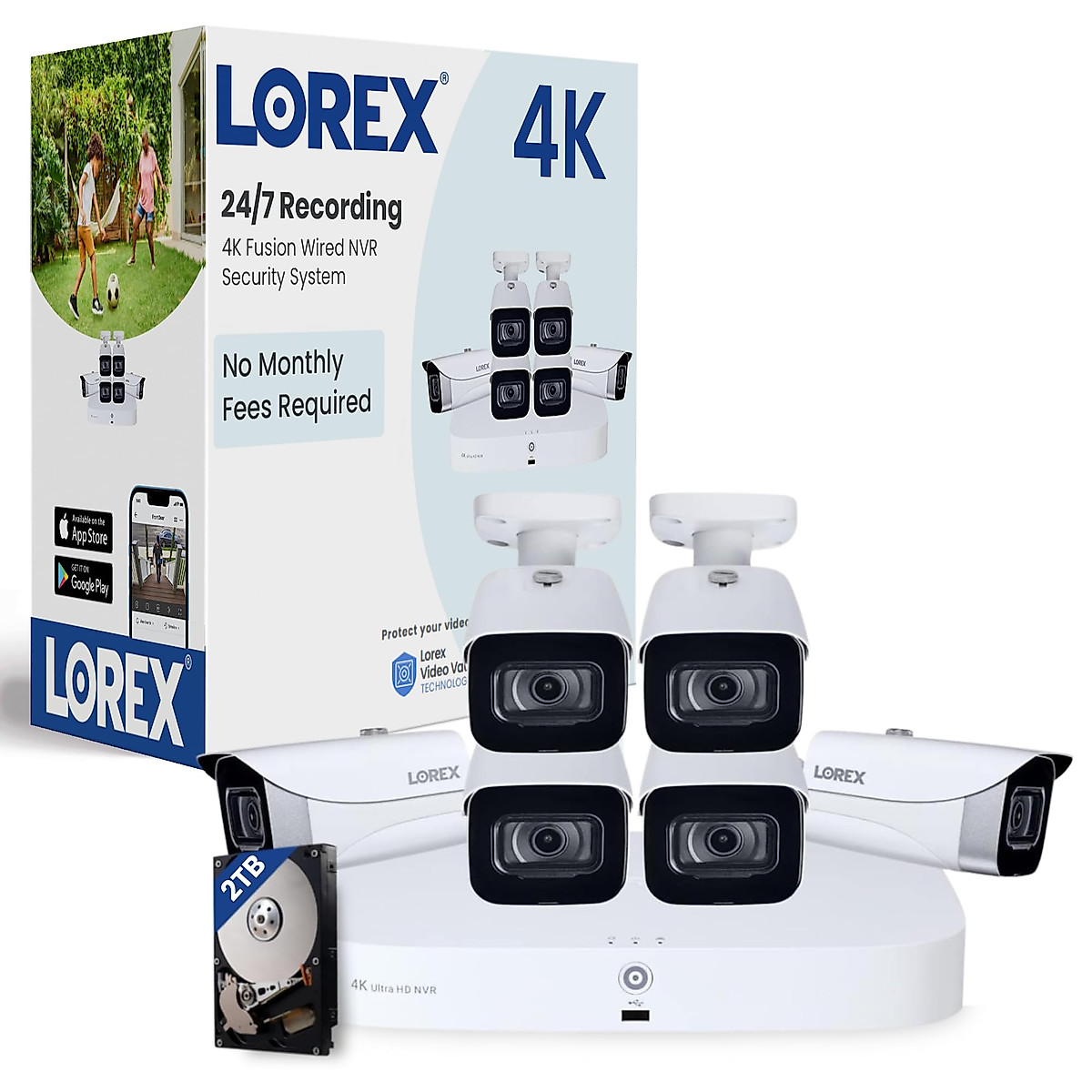 Lorex Fusion 4K Security Camera System w/ 2TB NVR - 8 Channel PoE Wired Home Security System w/ 6 Metal Cameras - Motion Detection, Color Night Vision, Weatherproof Outdoor Surveillance