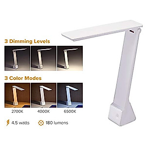 Bostitch Office KT-VLED1810-WHITE Rechargable Battery LED Desk Lamp, 3 Color Temperatures, Flip Open, White