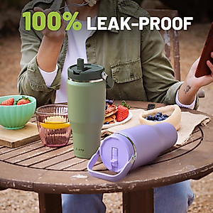 Zukro 40 OZ Tumbler With Top Handle, Leak Proof Stainless Steel Cup with Flip Straw, No Sweat Insulated Water Bottle Fit in Cup holder for Sport, Outdoors, Keep Drinks Cold 24 hours, Coal