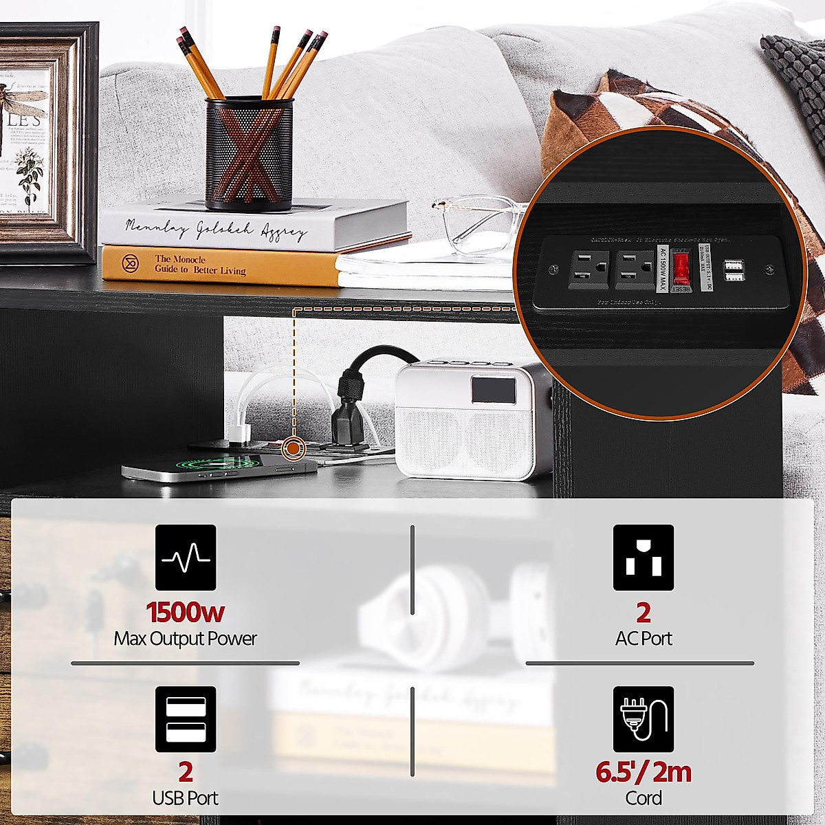 Yaheetech File Cabinet Filing Cabinets with Socket & USB Charging Port 2 Drawers Lateral Printer Stand for Letter Size A4 Size, Home Office Black/Rustic Brown