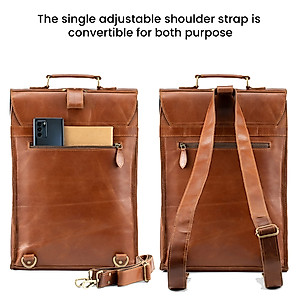 Handmade World Full Grain Buffalo Leather 17 Inch Large Backpack Convertible Vertical Messenger bags Computer Briefcase Laptop Satchel Travel Bag for Office Work College